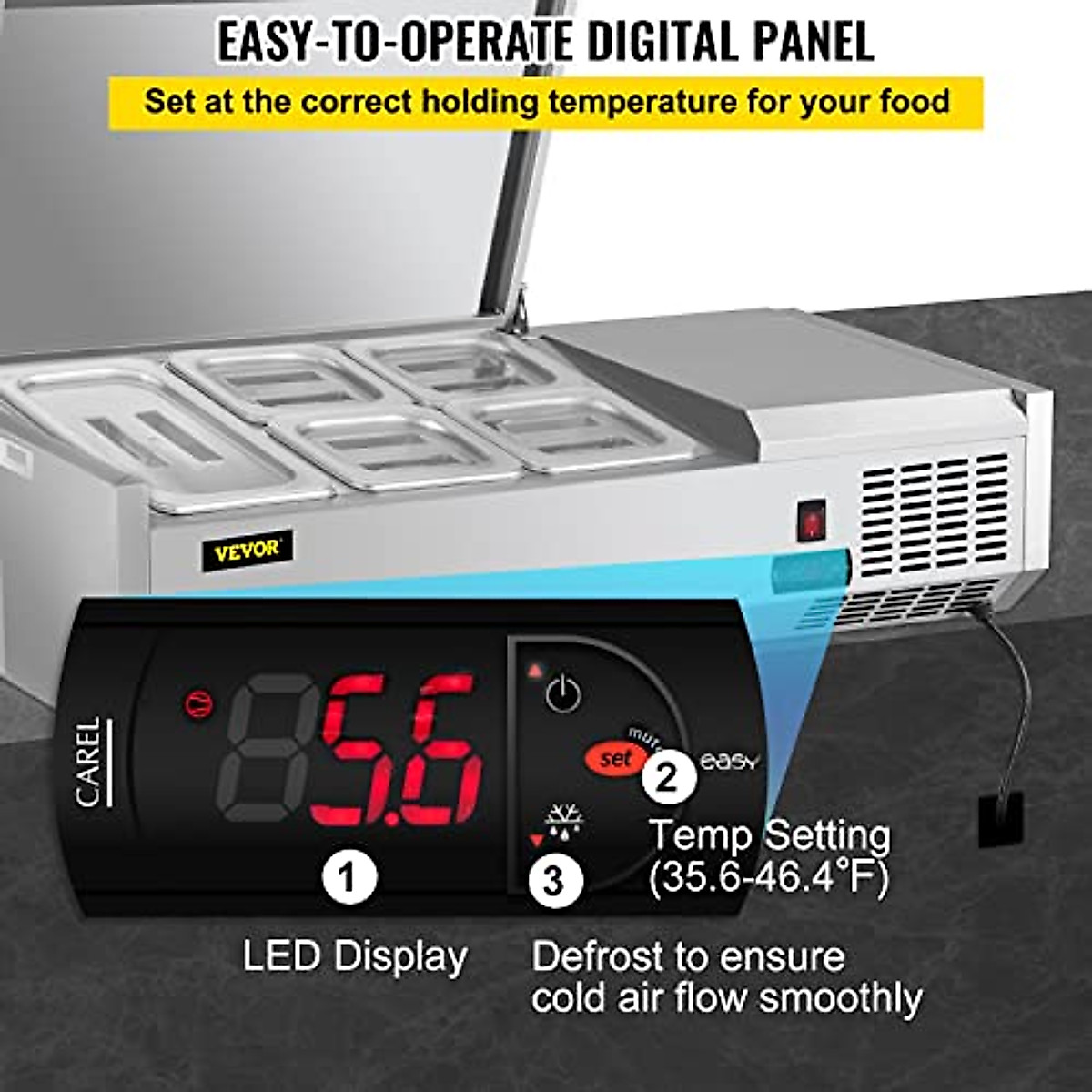 VEVOR 7.8 Qt Sandwich Table 150W Stainless Salad Bar Refrigerated Condiment Prep Station, 40in, Silver