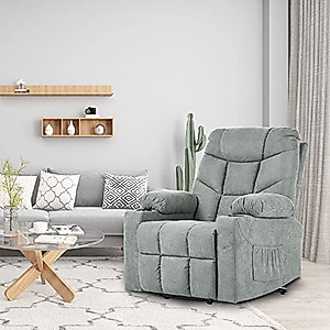 YITAHOME Electric Power Lift Recliner Chair for Elderly, Fabric Recliner Chair with Massage and Heat, Spacious Seat, USB Ports, Cup Holders, Side Pockets, Remote Control (Grey)