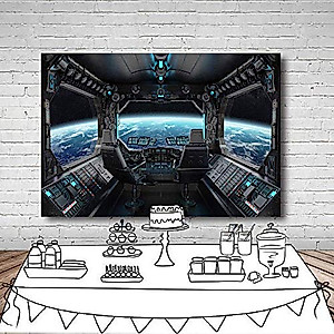 LYWYGG 7x5ft Vinyl Spaceship Interior Background Futuristic Science Fiction Photography Backdrops Spacecraft Cabin Photo Shoot Studio Props Astronomy Universe Galaxy Outer Space Station CP-37-0705