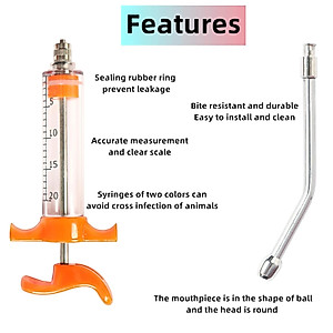 2 Pcs Goats Feed Water Distributor, Reusable, Drench Nozzle, Adjustable Dosage, for Goats, Sheep, Horse, Pig, Dog, Cattle, Cat Supplies (Blue+Orange 20ml)