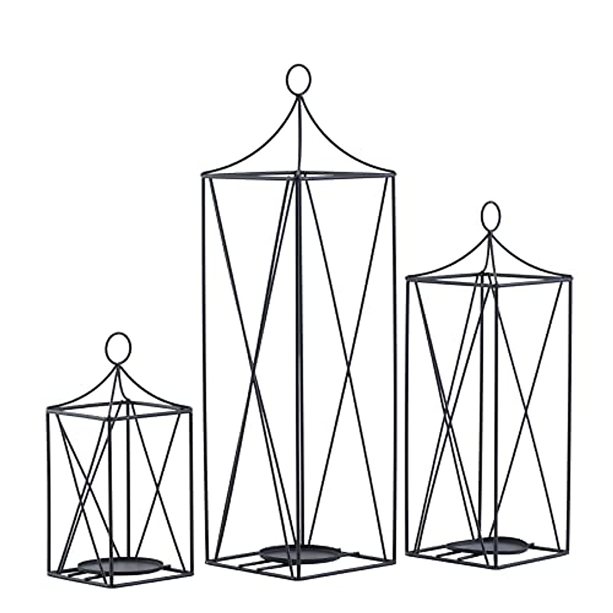 Set of 3 Tall Metal Lanterns 24’’ & 19’’ & 13’’ Elegant Decorative Lantern with Pillar Candle Holder, Garden Porch Night Indoor/Outdoor for Wedding Décor, Party, Christmas (Black)