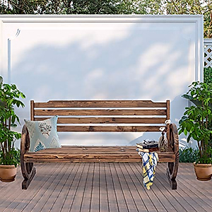 kinbor Wooden Rustic Wagon Wheel Bench, Outdoor Bench Seat, Patio 2-Person Bench with Backrest