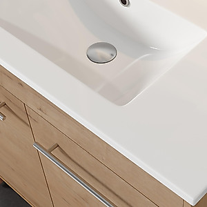 Dowell Oak Natural Bathroom Vanity with Ceramic Sink Combo, Modern Bathroom Cabinet with Soft-Close Door, Freestanding Single Bathroom Vanity Set (36 Inch)