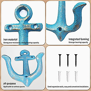 Notakia Vintage Rustic Cast Iron Nautical Anchor Design Wall Hooks Coat Hooks Rack, Decorative Wall Mounted Antique Shabby Chic Metal Home Bathroom Towel Coat Hooks Hanger,Screws Included (4 PCS)