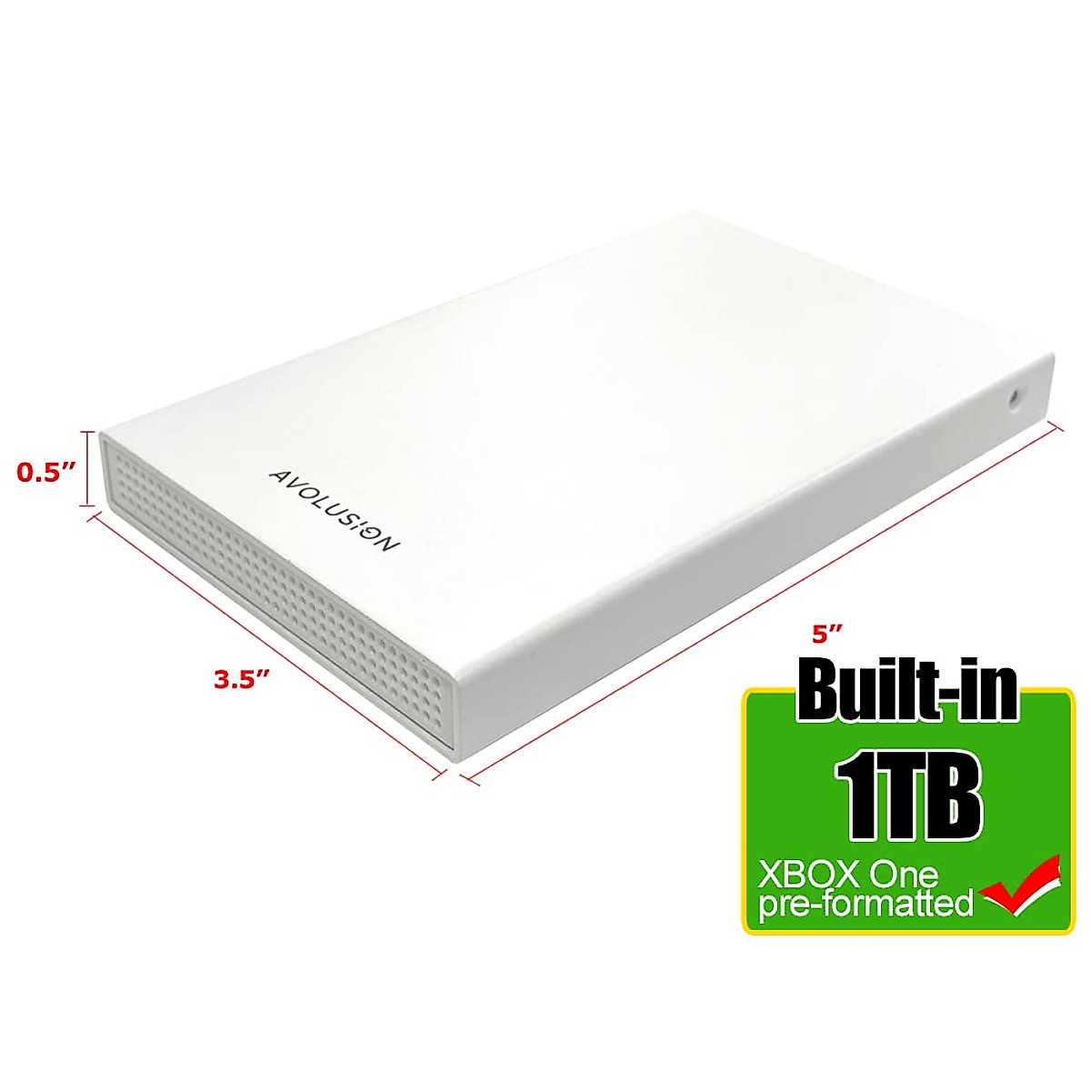 Avolusion HD250U3-WH 1TB USB 3.0 Portable External Gaming Hard Drive (for XBOX One X, S, Gen1, Pre-Formatted)