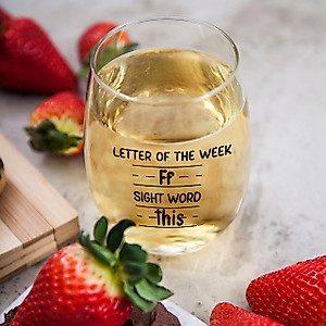 Sight Words 15 oz Wine Glass - Teacher Appreciation Gifts - Best New Teacher Gift Idea for Women, Funny Back to School Present from Students, Thank you Gifts for Coworker Retirement Birthday Christmas