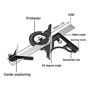 LAJS Stainless Steel T Square Ruler, Adjustable Sliding Combination Square Ruler & Protractor Level Measure Measuring Tool, Combination Square Set, Combo Square Ruler for Woodworking