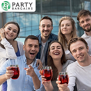 PARTY BARGAINS Stemless Goblet, 16 oz, Clear, 6 Pack, Heavy Duty Plastic Wine Glasses, Decorative Drinking Cups for Weddings, Baby Showers, Barware, Drinkware