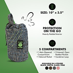 Dime Bags - Drawstring Tube, Padded Bag, 5 Compartments, w/Carabiner Loop, Convenient, Durable (Glass, 10")