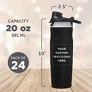 DISCOUNT PROMOS Custom Juno Water Bottles with Flip Lid 20 oz. Set of 24, Personalized Bulk Pack - Reusable, Great for Gym, Hiking, Cycling and for School - Black