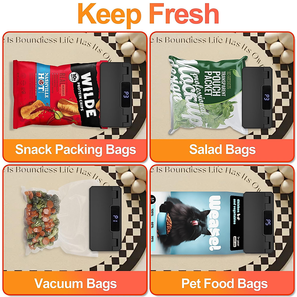 Mini Bag Sealer,3 in 1 USB Rechargeable Heat Sealer and Cutter,5 Adjustable Gears Chip Bag Sealer,with 3000mAh Battery and 3.8" Heating Strip Seal for Chip Bags, Plastic Bags, Snack Bags (Black)