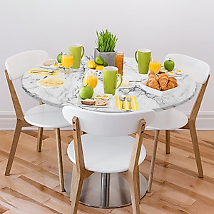 Stylish Marble Round Tablecloth with Elastic Edge,Modern Marble Print Fitted Table Cloth Waterproof Wipeable Round Table Cover for Dining Kitchen Party Indoor Outdoor Patio Table 36"-42" Diameter