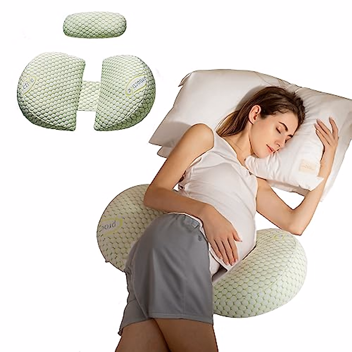 SESI Pregnancy Pillows for Sleeping, Maternity Pillow for Pregnant Women with Detachable and Adjustable Pillow Cover - Pregnancy Body Pillow Support for Back, Legs, Belly, Hips (Green)