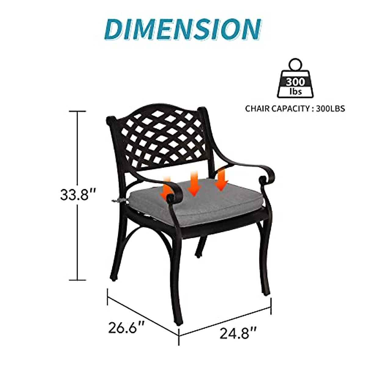 Verano Garden Outdoor Dining Chair Set of 2, Outside Chairs with Arms, All-Weather Cast Aluminum Patio Chair with Cushion, Antique Bronze