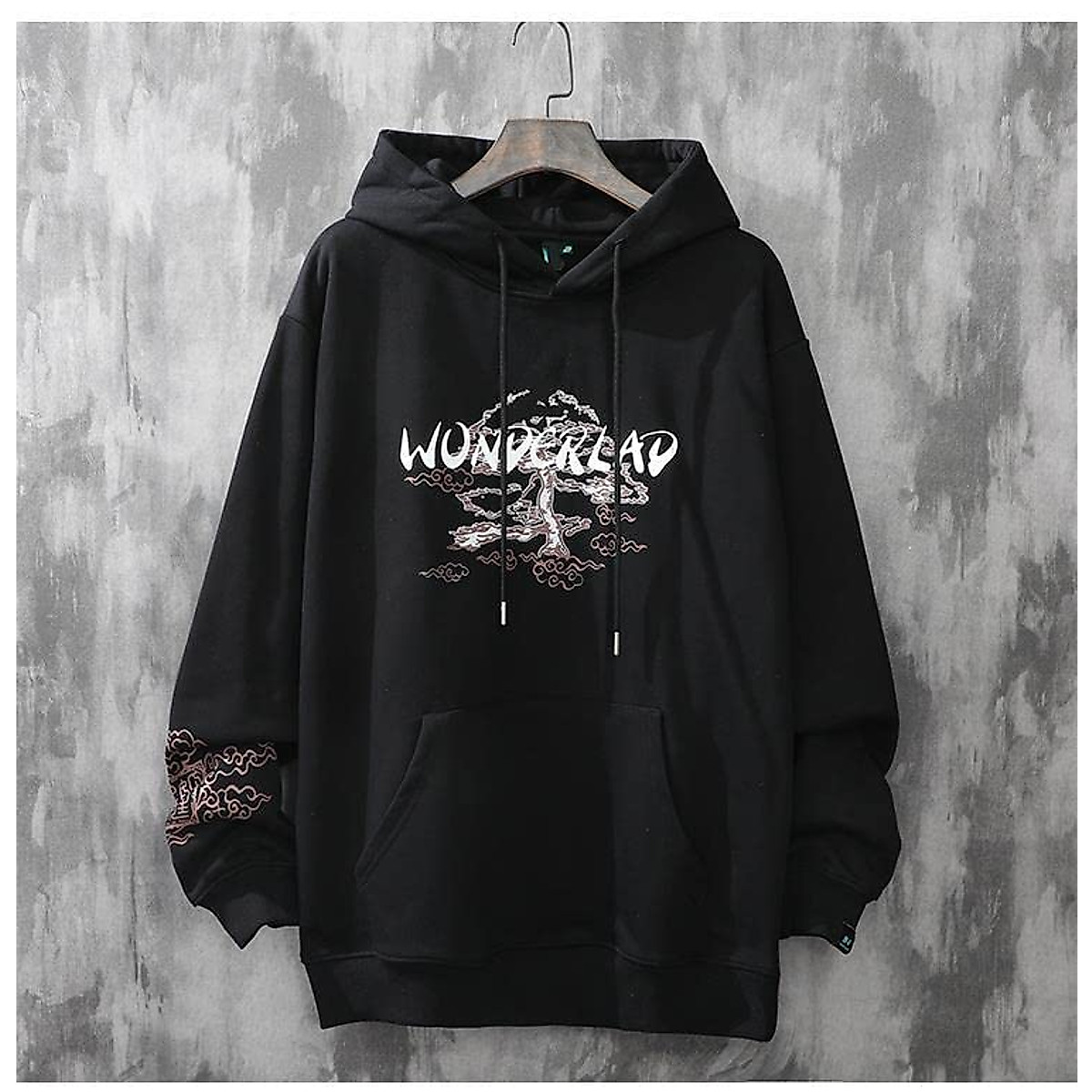 Women Men Aesthetic Japanese Sakura Hoodie, Y2K Anime Harajuku Cloth Korean Hooded Long Sleeve Sweatshirt for Winter Fall (Black,XL,X-Large)