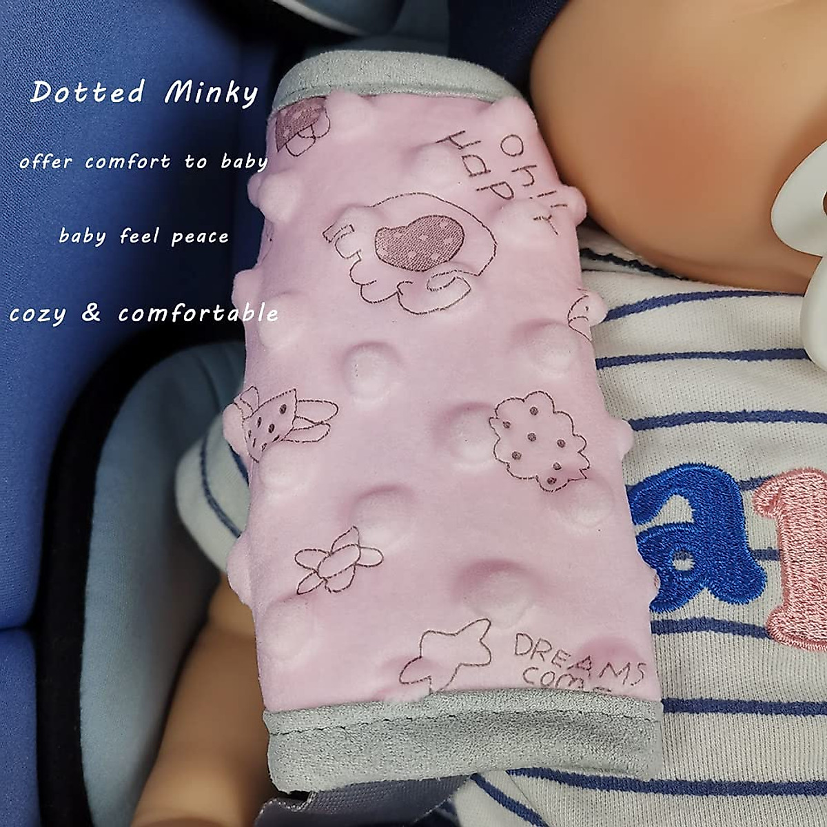 DODO NICI car seat Strap Cover for Baby, seat Belt Cover Cushion, Belt Pads fit Baby Carrier/Pushchair/Stroller, Cozy Peace Dotted Minky, Pink