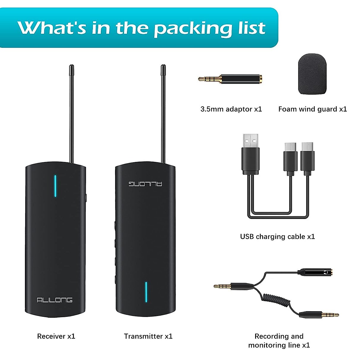 Alilong UHF Wireless Lavalier Lapel Microphone System, Lavalier Mic for Camera, iPhone, Android, Wireless Recording Mic for YouTube, Interview, Vlogging - 1TX