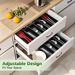 Gelply 1 PC Silverware Drawer Organizer, Expandable 7 Compartment Utensil Tray for Kitchen Drawers, Large Adjustable Flatware Organizer, Kitchen Organization for Forks Spoons Knives Storage - Black