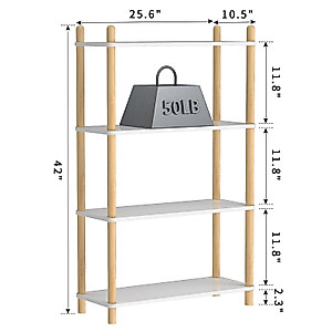 FASTSPOK 4-Tier Wooden Bookcase - Modern Freestanding Bookshelf, Multifunctional Display Shelf for Home and Office, White, Rectangular Design