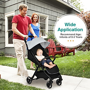 HONEY JOY Lightweight Baby Stroller, Compact Travel Stroller for Airplane, Fits Airplane Cabin & Overhead, One-Hand Gravity Fold, Self-Standing Toddler Stroller w/Adjustable Backrest/Canopy(Gray)