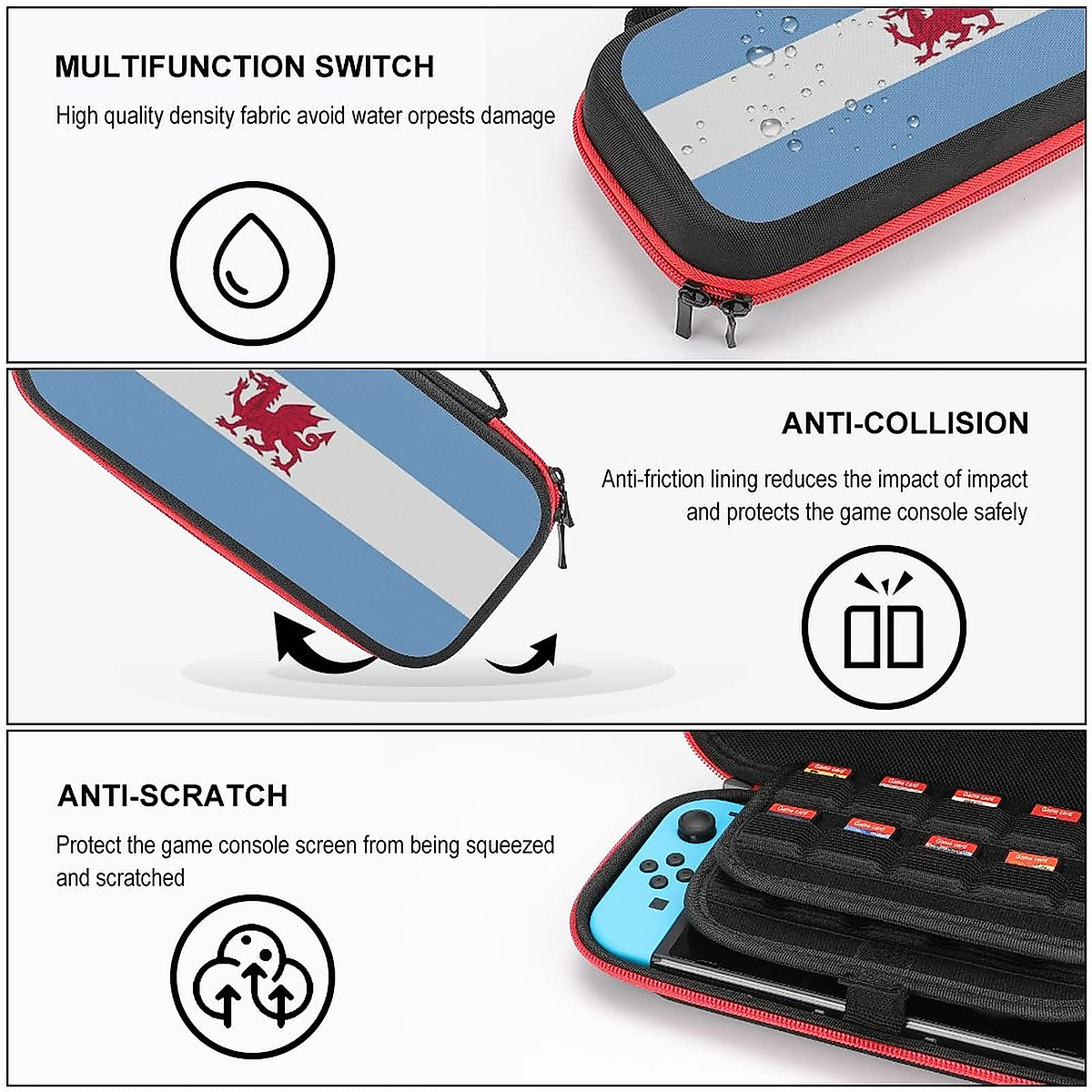 Flag of The Welsh Colony in Patagonia Compatible with Nintendo Switch Carrying Case Portable Travel Carry Cover Accessories With 20 Game Card Slots