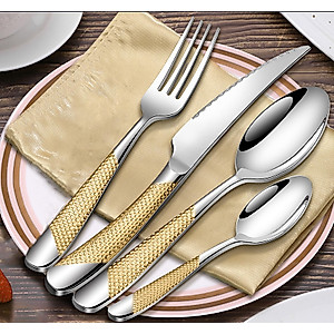 Golden Michelangelo Silverware Set for 8, Elegant 18/10 Stainless Steel Flatware Set, Cutlery Sets for 8 People, Dishwasher Safe (32pcs, Golden) Christmas