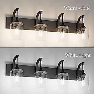 Ralbay Matte Black Bathroom Light Fixtures 4-Lights Industrial Black Vanity Lights Clear Glass Vintage Edison Matte Black Wall Lamp Light Fixture for Bathroom