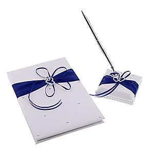 KODORIA Wedding Guest Book with Matching Pen Holder and Pen Signature Book with Pen for Wedding Reception - Blue