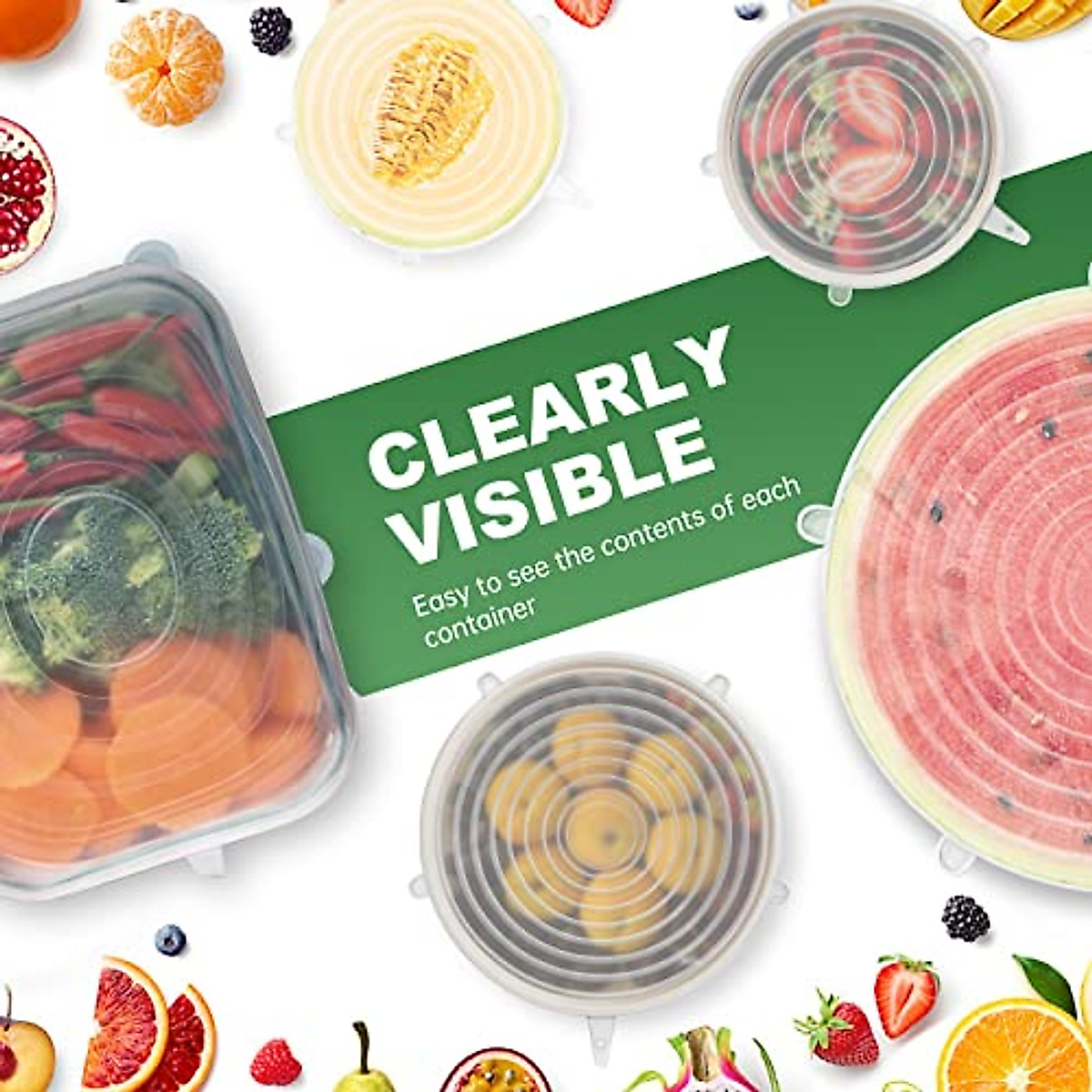 14 Pack Silicone Stretch Lids, 8 Different Sizes Leak-Proof Reusable Stretch Lids Include XXXL Diameter of 10.6” Food Storage Covers for 2.6”-13” Container, Microwave & Dishwasher & Refrigerator Safe