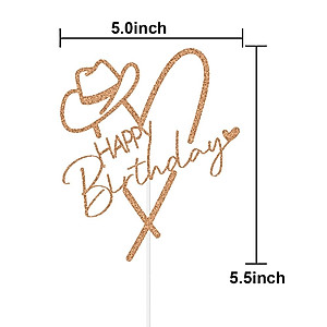 Cowgirl Happy Birthday Cake Topper, Mexican Western Birthday Cake Decor, Fiesta Theme Girls Birthday Party Decorations Rose Gold Glitter