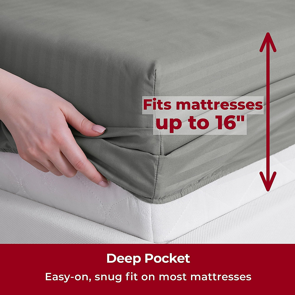 Mellanni Full Sheets Set - 4 PC Iconic Collection Bedding - Hotel Luxury, Extra Soft, Cooling Bed Sheets - Wrinkle, Fade, Stain Resistant (Full, Striped Gray/Silver)