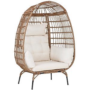 Oversized Egg Chair with Stand, Room Decor Aesthetic Reading Chair, Lounge Chairs for Outside Wicker Egg Chair, Outdoor Chairs Comfortable Rattan Chair, 352Lb Capacity Patio Chairs Outdoor Furniture