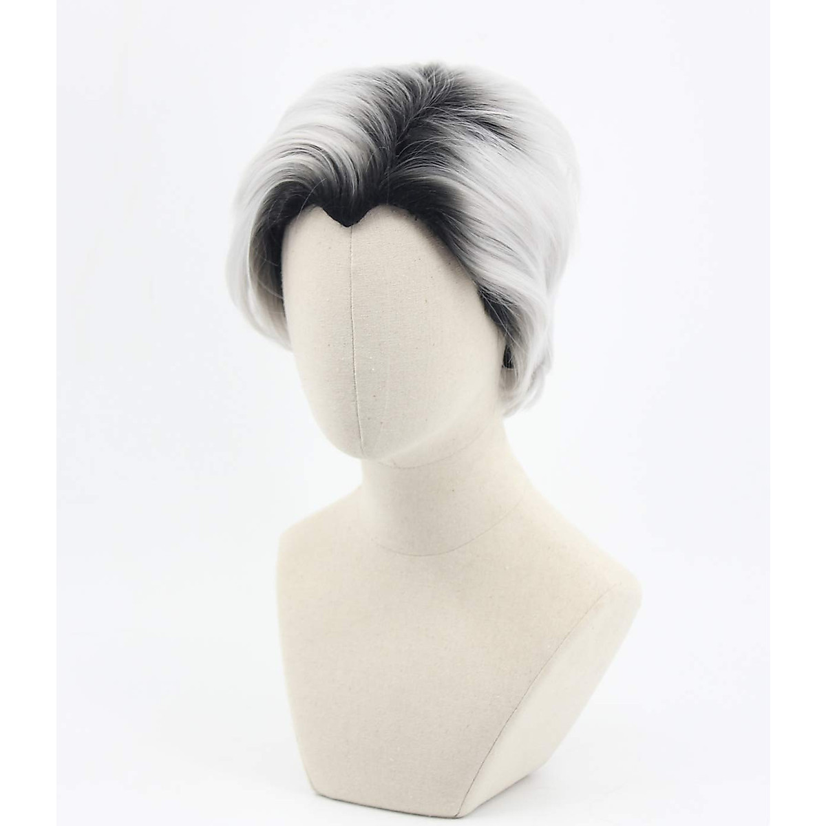 SpeedBeauty Man's Short Curly Silver Grey Boot Black Cosplay Wig Halloween Costume Wig