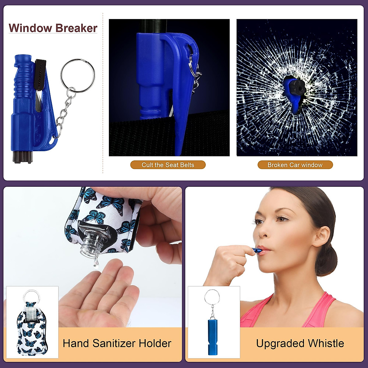 Zesirmay Keychain Set for Women with Alarm, Pom Pom, Whistle, Gifts for Girls, Friends, Women, Mom and Daughter (Cool-Blue)