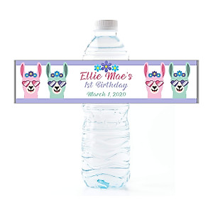 Llama Water Bottle Labels, Personalized Party Favors for Girls, Pack of 25 Peel and Stick Waterproof Wrappers