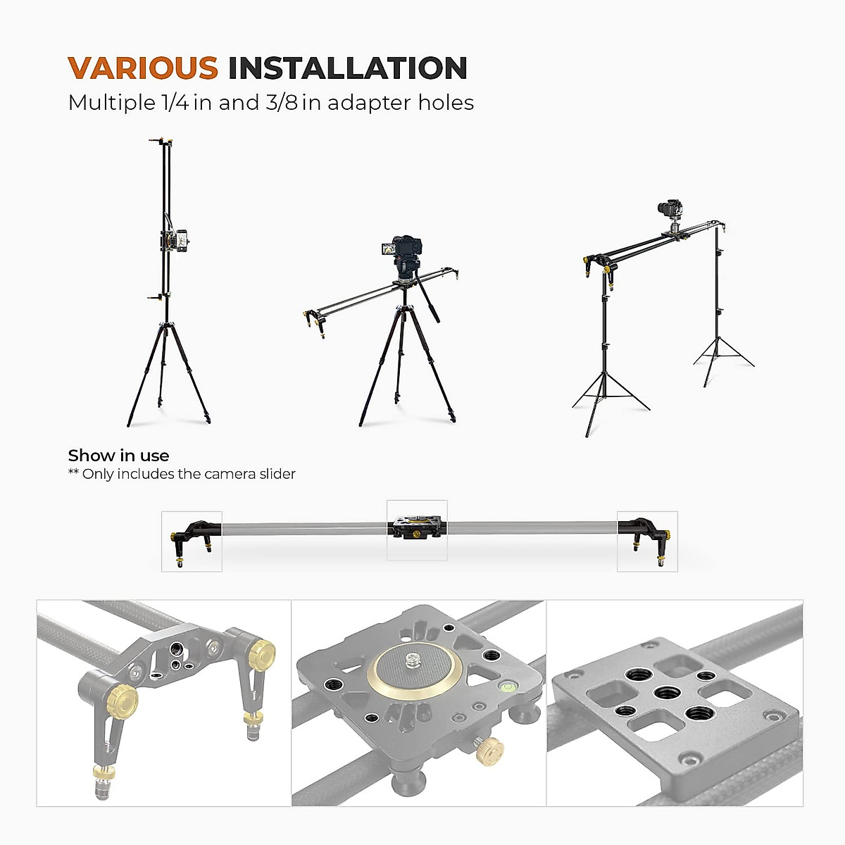 LimoStudio (Upgraded) 47 in Carbon Fiber Camera Slider / 120cm Dolly Track Rail, Smooth Bearing Stabilizer, Height Adjustable, Spirit Level, AGG1982
