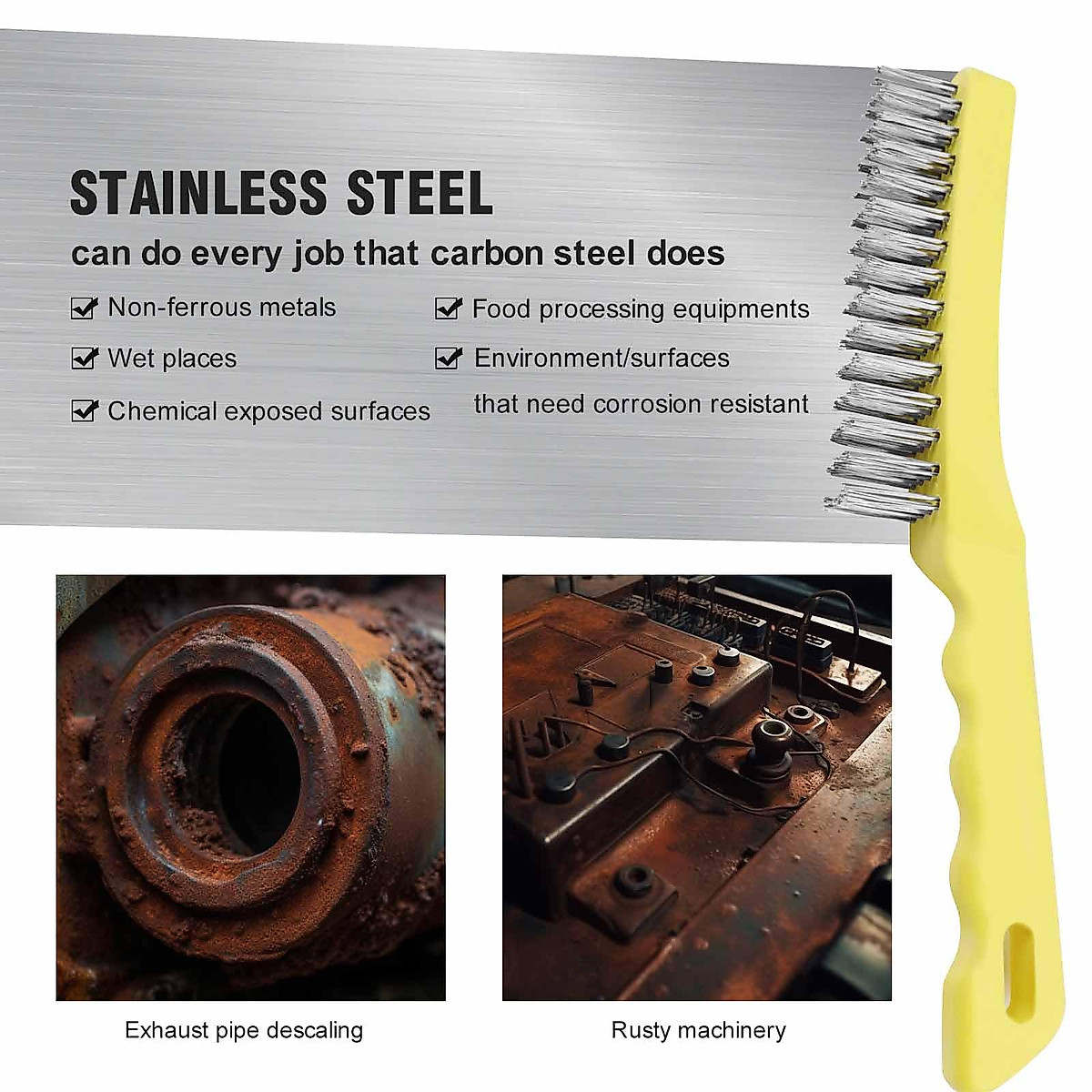 2 Pcs Stainless Steel Wire Brush, Wire Brushes for Cleaning Rust Heavy Duty Rust Remover for Metal Welding Wire Brush with Curved Handles 11 Inch for Rust Removal, Deburring, Surface Preparation