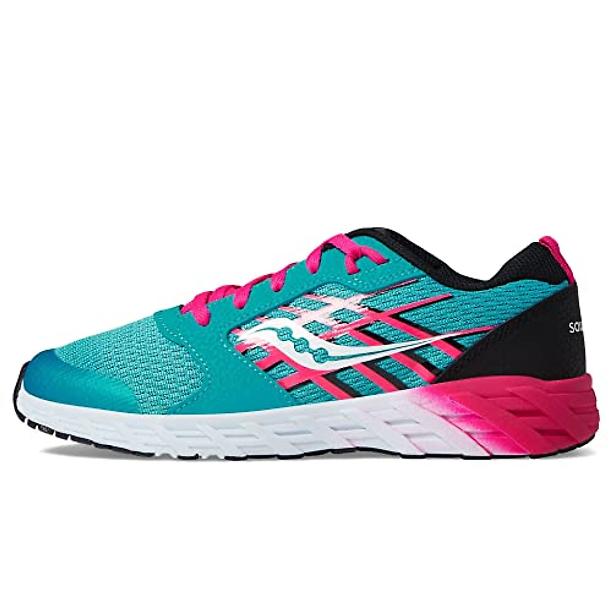 Saucony Wind 2.0 Running Shoe, Turq/Pink/Black, 4.5 US Unisex Big Kid
