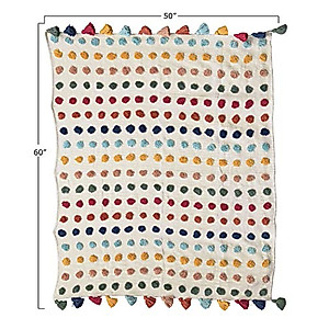 Creative Co-Op 60" L x 50" W Woven Cotton Tufted Dots & Tassels Throw, Multicolor