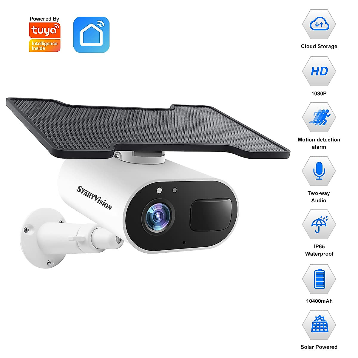 Wireless Solar Security Camera Outdoor, Solar Powered Battery Camera, 1080P Outdoor WiFi Security Camera, Night Vision, Two Way Audio, PIR Motion Detection, IP65 Waterproof，Cloud Storage