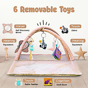 Kidikools Foldable Baby Play Mat, Baby Travel Essential, Portable Tummy Time Mat Baby Activity Center for 0-12 Months, Baby Play Gym, Outdoor Baby Mat for Floor with Sunproof Canopy Net 6-in-1