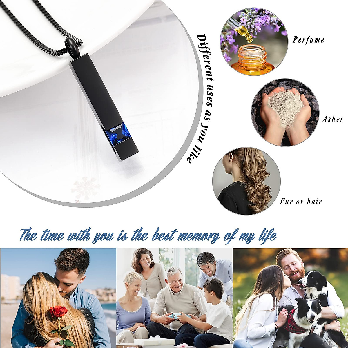 XSMZB Crystal Cremation Urn Jewelry Cube Memorial Ashes Necklace Pendant Keepsake- Black Birthstone Series(Customize)