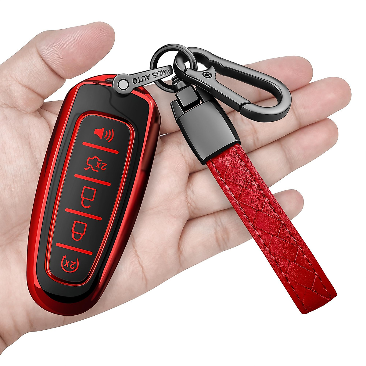 Sindeda for Ford Key Fob Cover with Keychain Soft Full Protection Key Shell Key Case Compatible with Ford C-Max Edge Escape Expedition Explorer Flex Focus Taurus Lincoln MKS MKT MKX Navigator (Red)