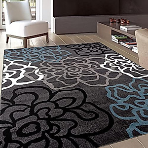 Rugshop Contemporary Modern Floral Abstract Flowers Easy Maintenance for Home Office, Living Room, Bedroom, Kitchen Soft Area Rug 7'10" x 10'2" Gray