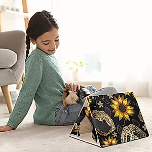 Y-DSIWX Guinea Pig Hideout House Bed, Vintage Embroidery Sunflower with Panda Rabbit Cave, Squirrel Chinchilla Hamster Hedgehog Nest Cage
