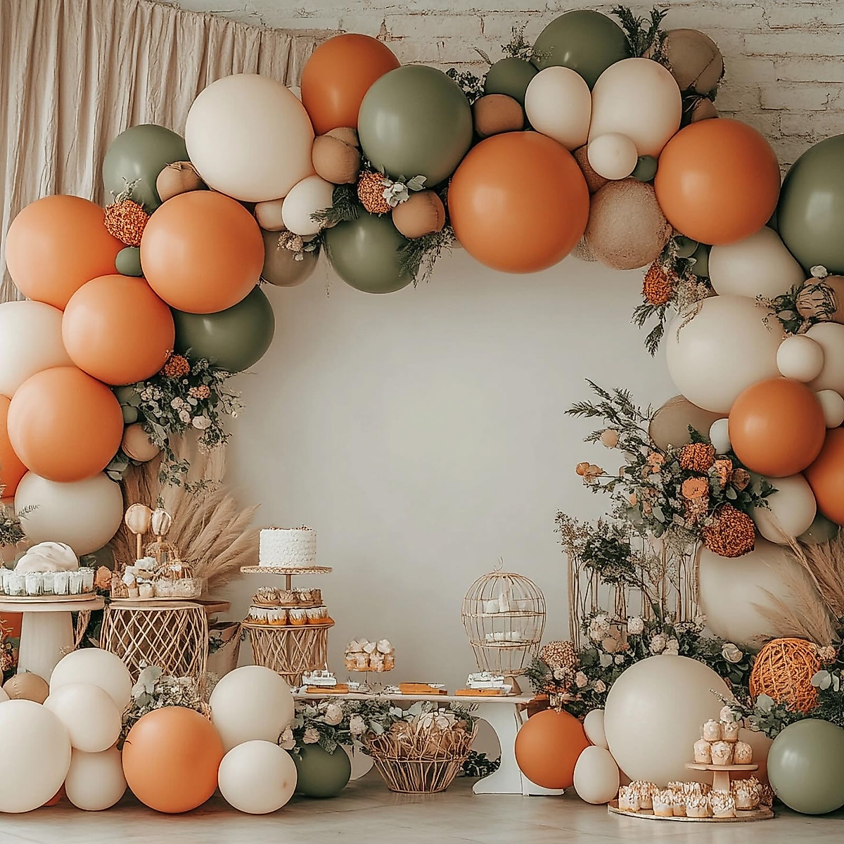 Alainzeo Brown Orange 50 Piece 12 Inch Set Latex Balloons with 33 Feet Ribbon for Birthday Party, Wedding, Graduation, Bridal Shower Decorations