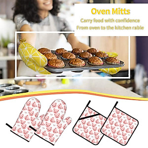 Cute Pig Oven Mitts and Pot Holders Set of 4 Washable Heat Resistant Kitchen Gloves Waterproof Oven Gloves and Hot Pads for Cooking Grilling BBQ Baking