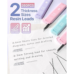 FourCandies Pastel Mechanical Pencil Set - 6PCS 0.5mm&0.7mm Mechanical Pencils with 360PCS HB Lead Refills, 3PCS Erasers and 9PCS Eraser Refills, Cute Colored Mechanical Pencils for Drawing & Writing
