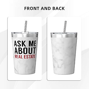 Ask Me About Real Estate Gifts for Women Men Insulated Coffee Mug 12oz Iced Coffee Tumbler Cup with Flip Lid Double Wall Vacuum Leak-Proof Thermos Mug for Travel Office School Party Camping-II
