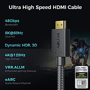 8K HDMI Cables 15 ft, Ultra high Speed HDMI 2.1 Cable 48Gbps 4K120Hz 8K60 144Hz eARC HDR10, HDCP 2.2& 2.3 3D, Compatible with Apple TV 4K Roku HDTV Blu-ray PS5/4 Xbox X RTX3090